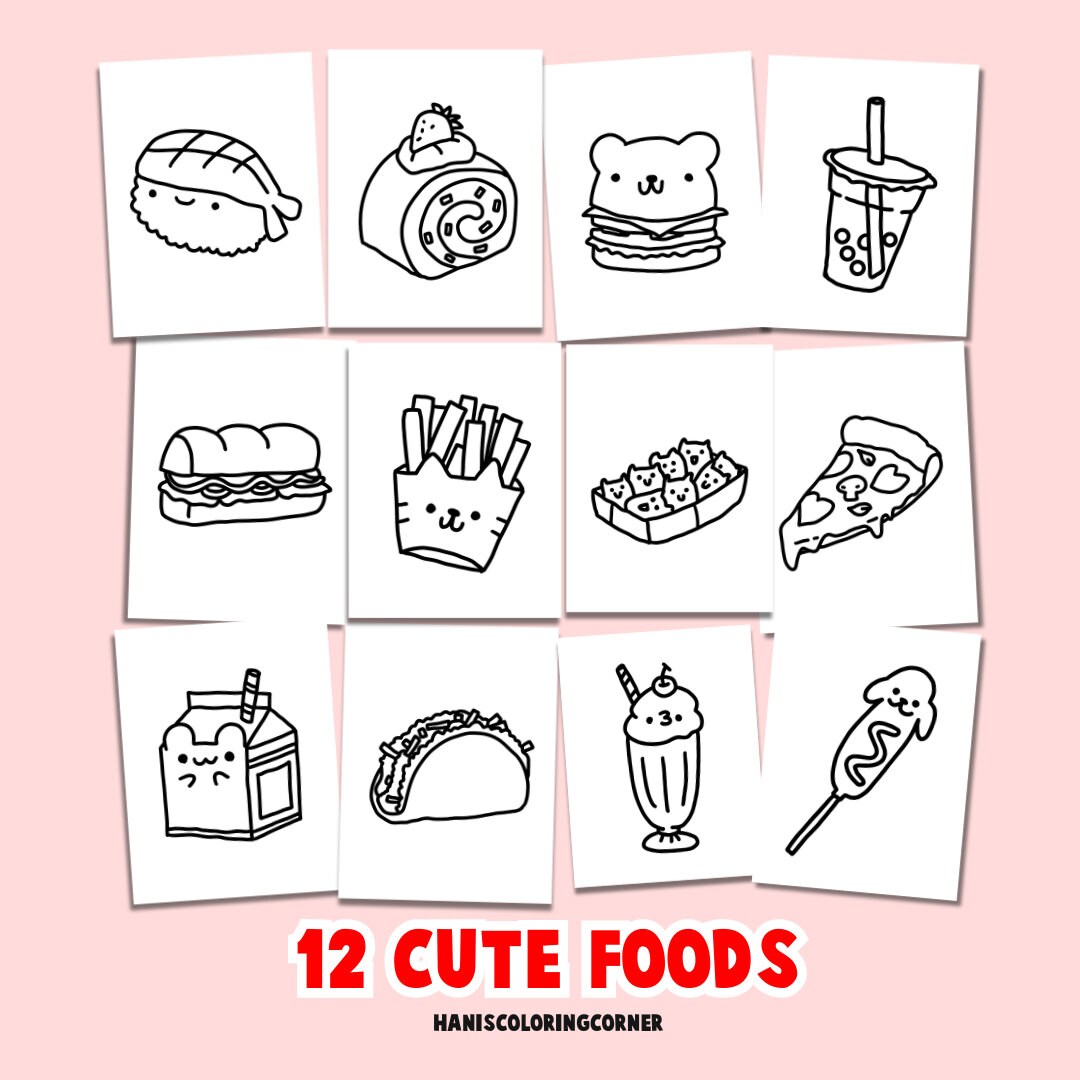 Foods Coloring Pages Easy Cute Kids Book Simple Printable Digital for ...