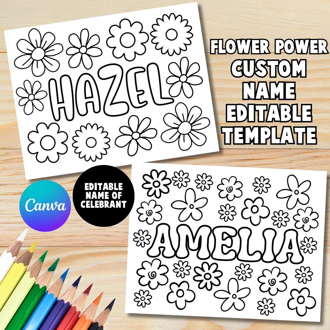 Custom Name Coloring Page, Flower Power Coloring Sheet, Printable ...