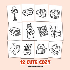 Cozy Coloring Pages Easy Cute Adult Kids Book Simple Printable Digital ...
