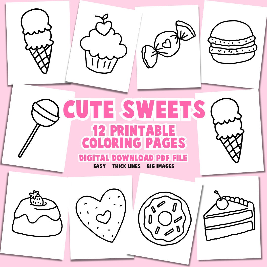 Sweets Coloring Pages Easy Cute Adult Kids Book Simple Printable ...