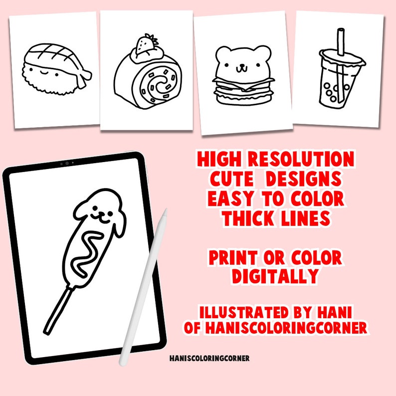 Foods Coloring Pages Easy Cute Kids Book Simple Printable Digital for ...