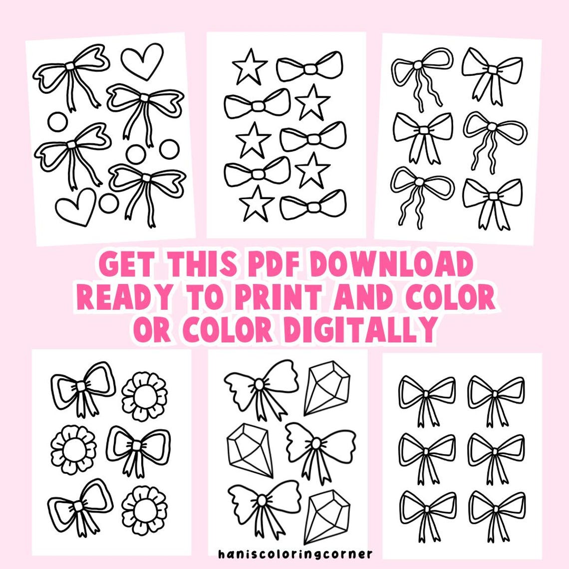 Coquette Coloring Pages Bundle Book for Adult Kids Easy Ribbon Pattern ...