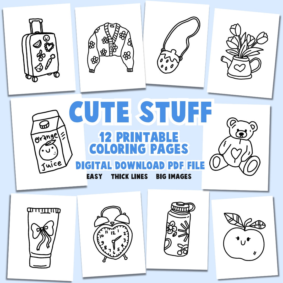 Coloring Pages Cute Stuff Easy Thick Lines Adult Kids Book Simple ...