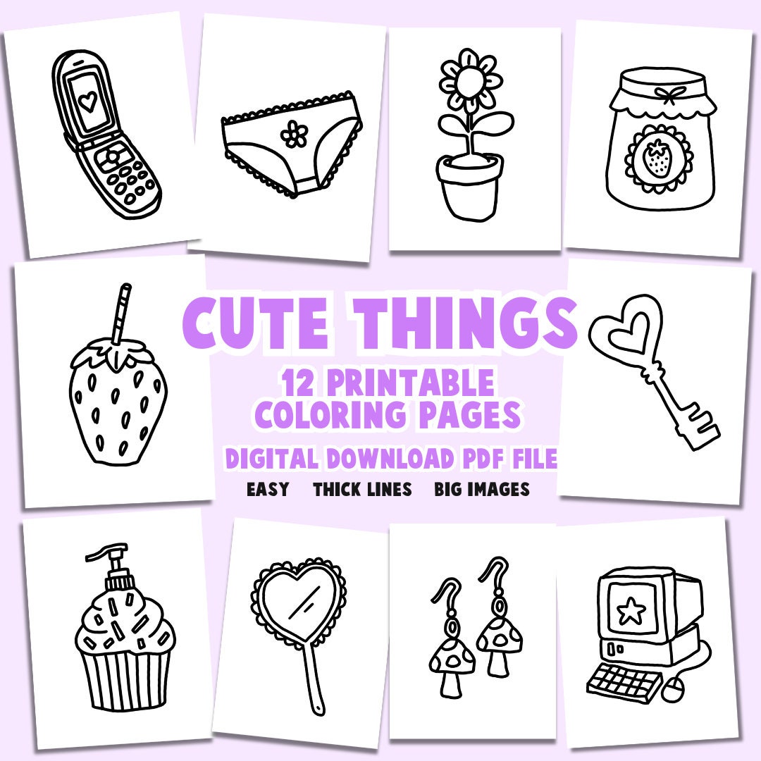Coloring Pages Easy Cute Things Adult Kids Book Simple Printable ...
