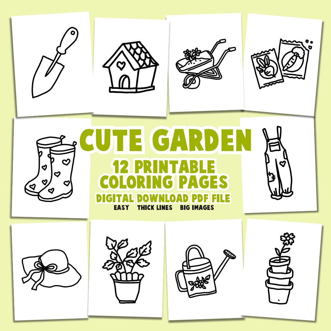 Garden Coloring Pages Easy Cute Adult Kids Book Simple Printable ...