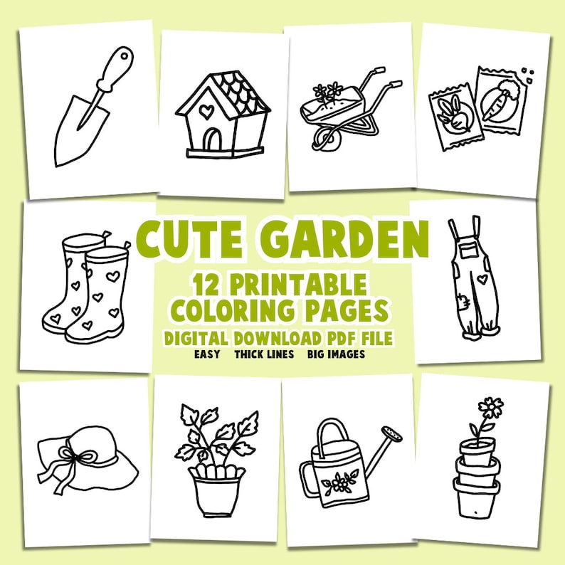 Garden Coloring Pages Easy Cute Adult Kids Book Simple Printable ...