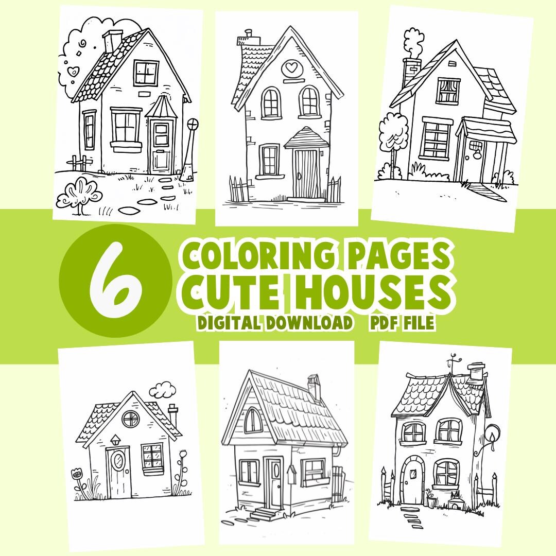 Houses Coloring Book Pages Cute Cartoon Home Easy Whimsical Adult Teens ...