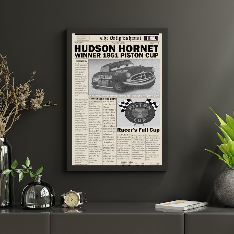 Vintage 1951 Piston Cup Champion Newspaper Print - Hudson Hornet - High ...