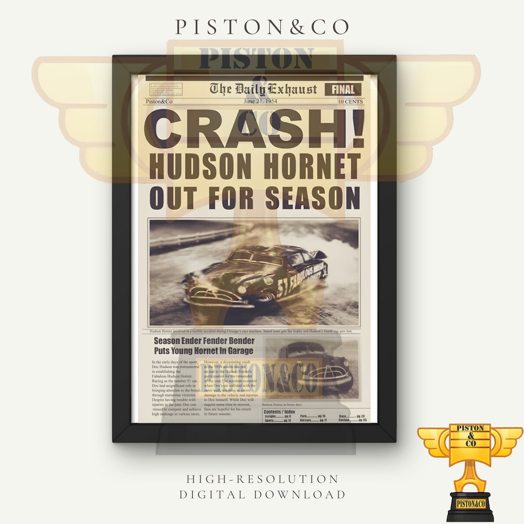 Crash Hudson Hornet Out for Season - Vintage Car Newspaper Print,retro ...