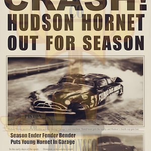 Crash Hudson Hornet Out for Season - Vintage Car Newspaper Print,retro ...