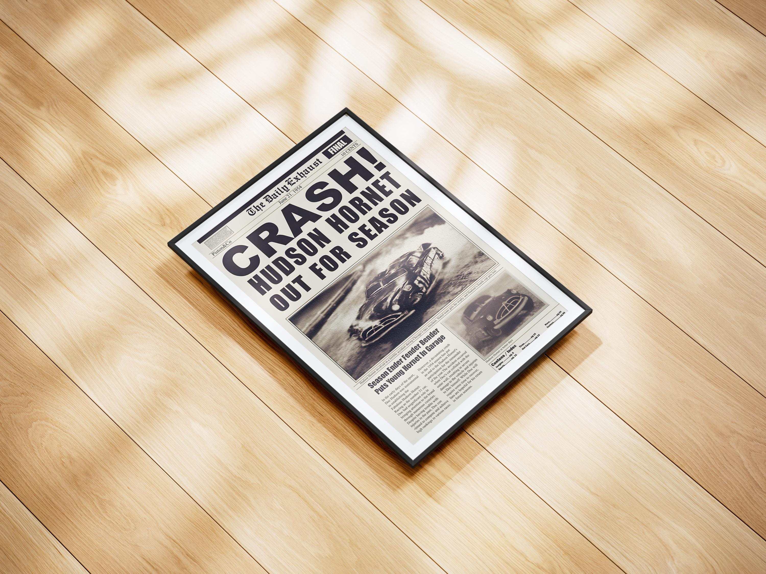 Crash Hudson Hornet Newspaper Print: Vintage Racing Car Art (digital ...