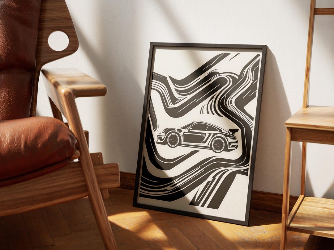 Abstract Race Car Art Print: Modern Black and White (digital Download ...