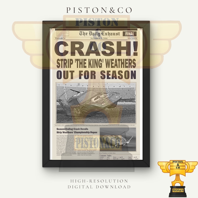 Strip "the King" Weathers Crash - Poster Piston Cup Racing Art - Etsy