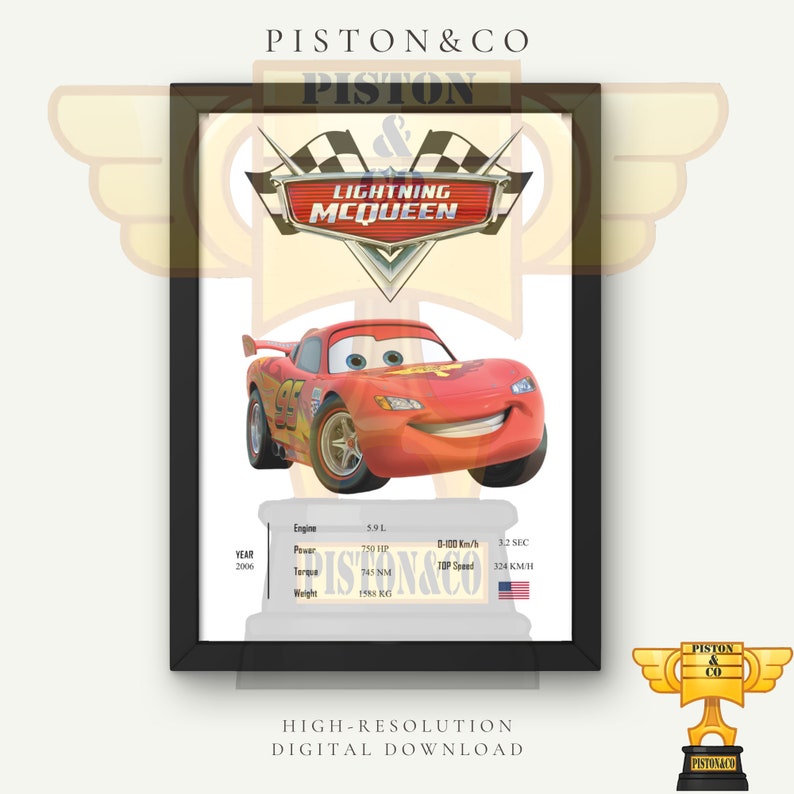 Lightning Mcqueen Car Art Print | Red Lightning Mcqueen Poster ...