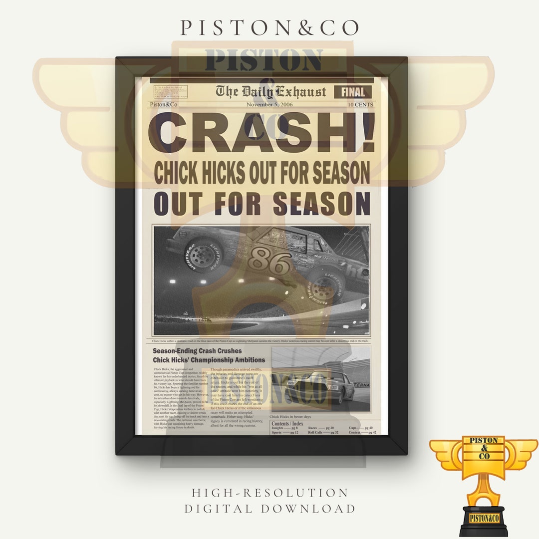 Chick Hicks Crash Poster – Piston Cup Newspaper Style Print - Etsy