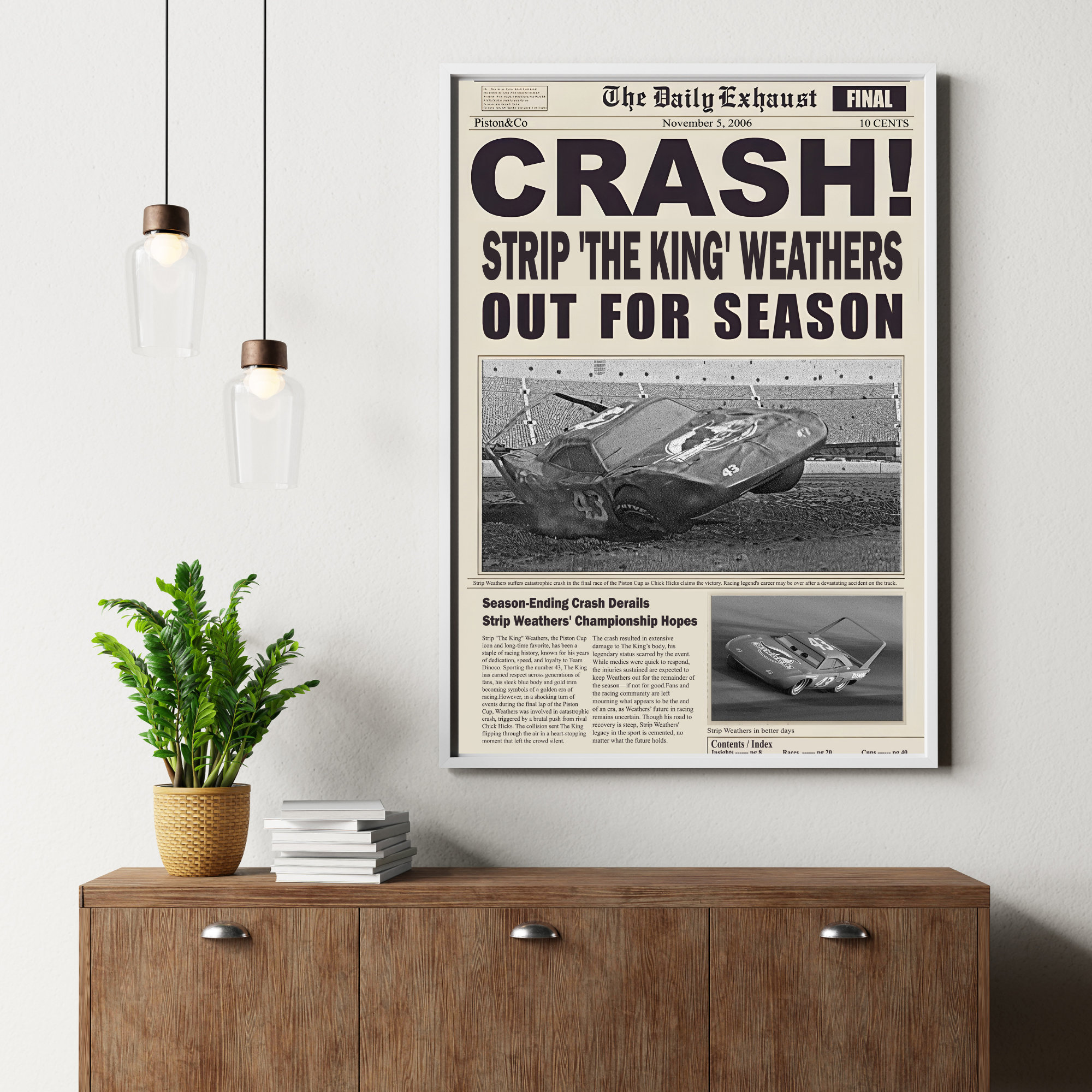 Strip "the King" Weathers Crash - Poster Piston Cup Racing Art - Etsy