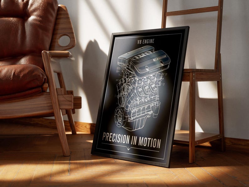 V8 Engine Blueprint Poster: Technical Car Art (digital Download) - Etsy