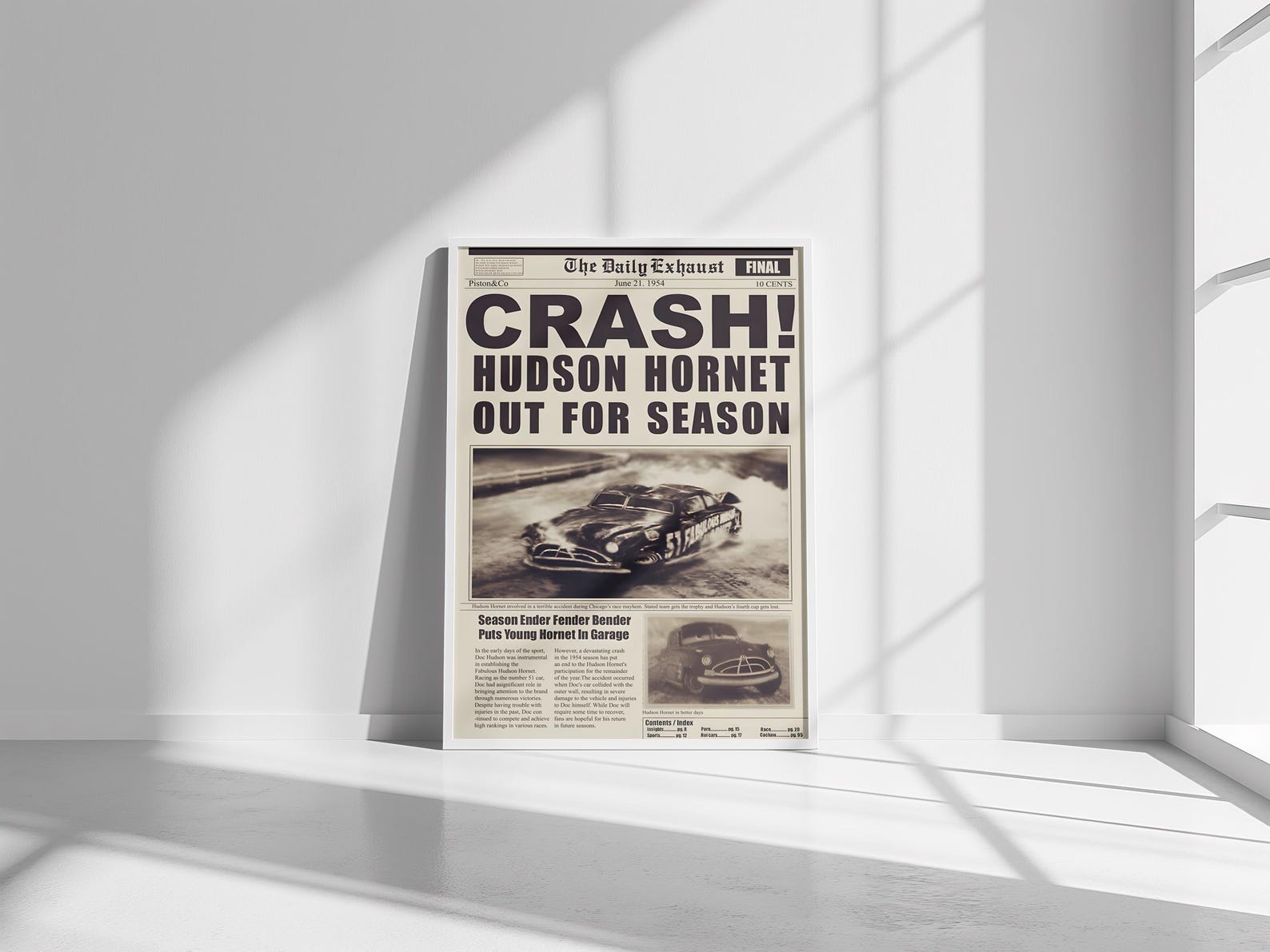 Crash Hudson Hornet Newspaper Print: Vintage Racing Car Art (digital ...