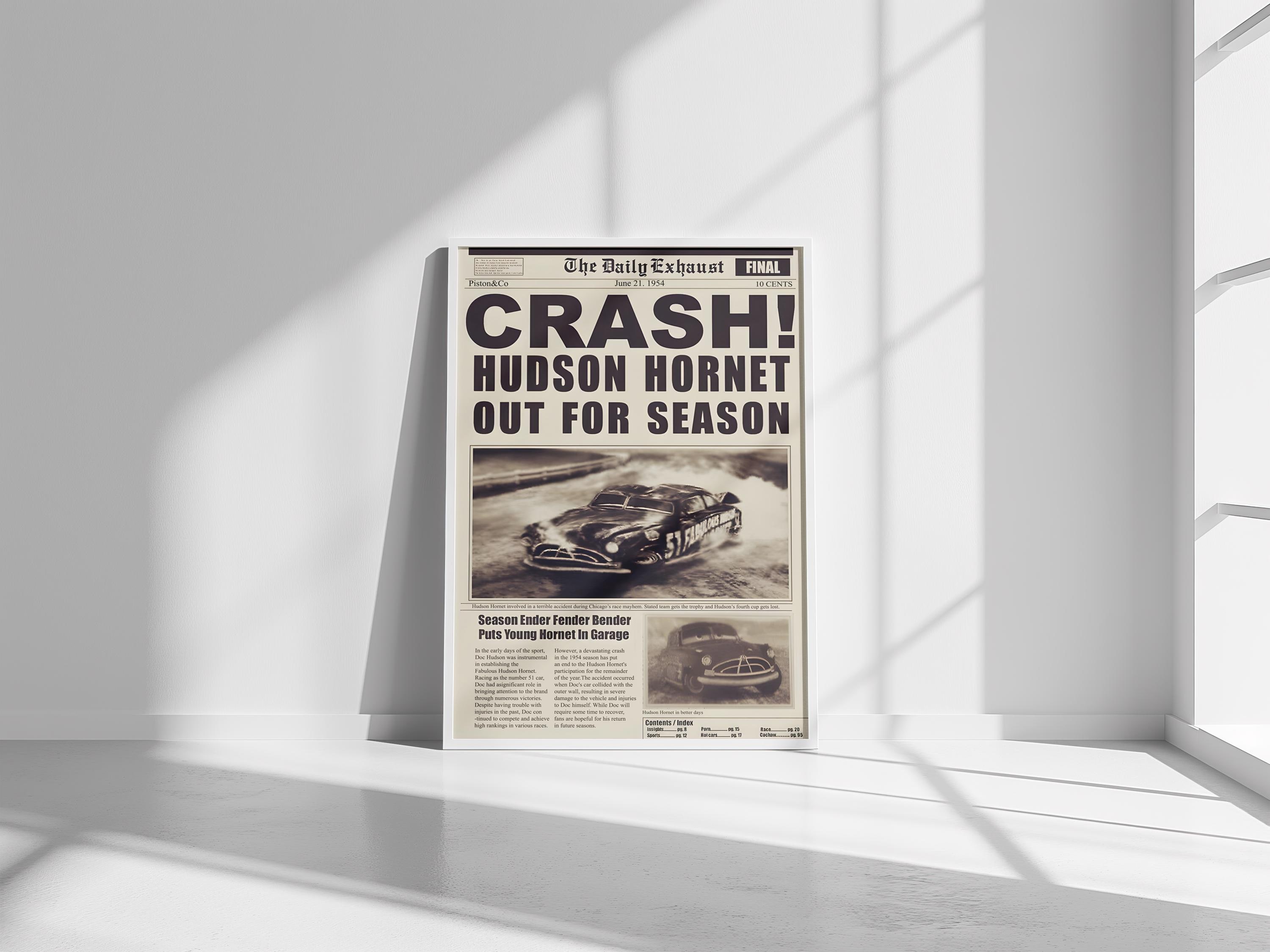 Crash Hudson Hornet Newspaper Print: Vintage Racing Car Art (digital ...