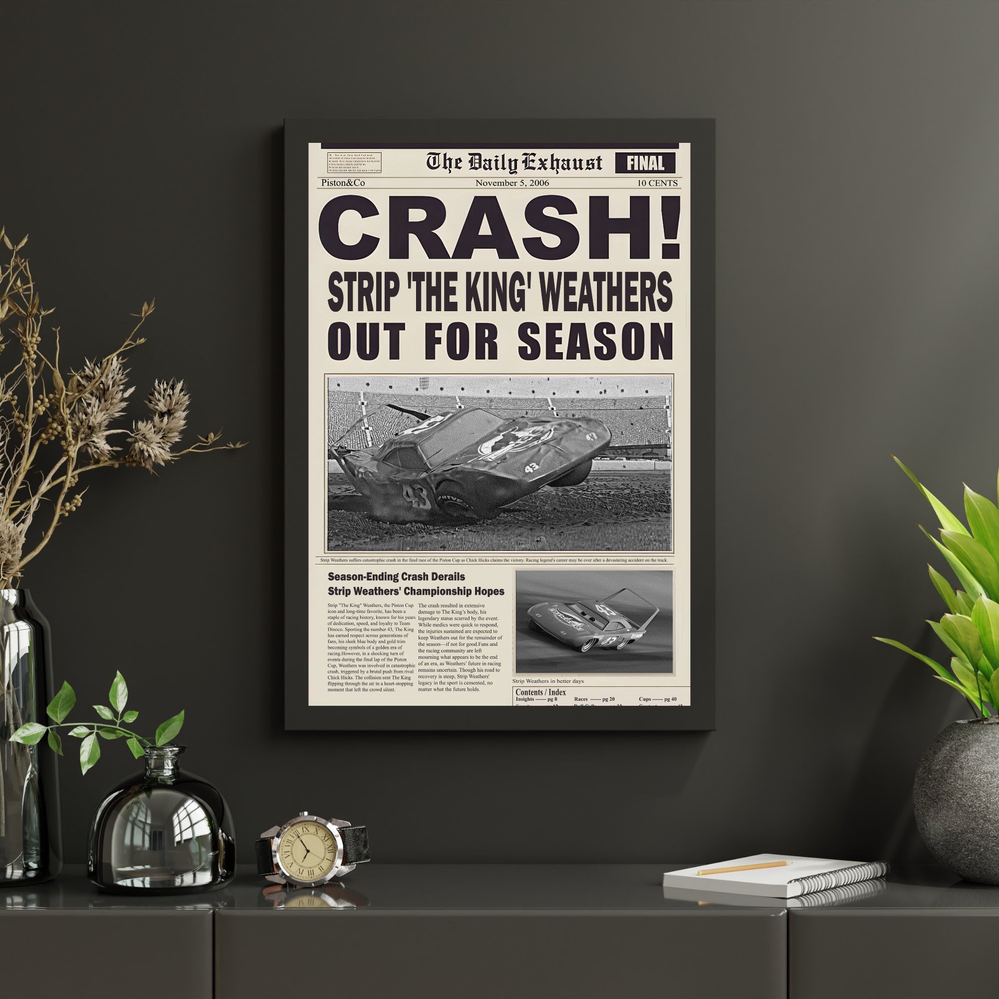 Strip "the King" Weathers Crash - Poster Piston Cup Racing Art - Etsy
