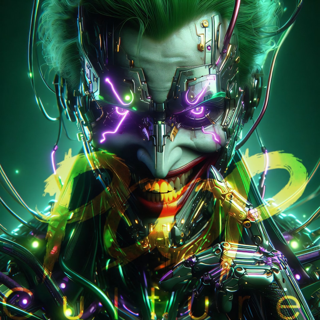 Joker, Robot Joker, Robot, Cyber, DC, Comics, Villain, Poster, Prints, Print Ready, Wall Art ...