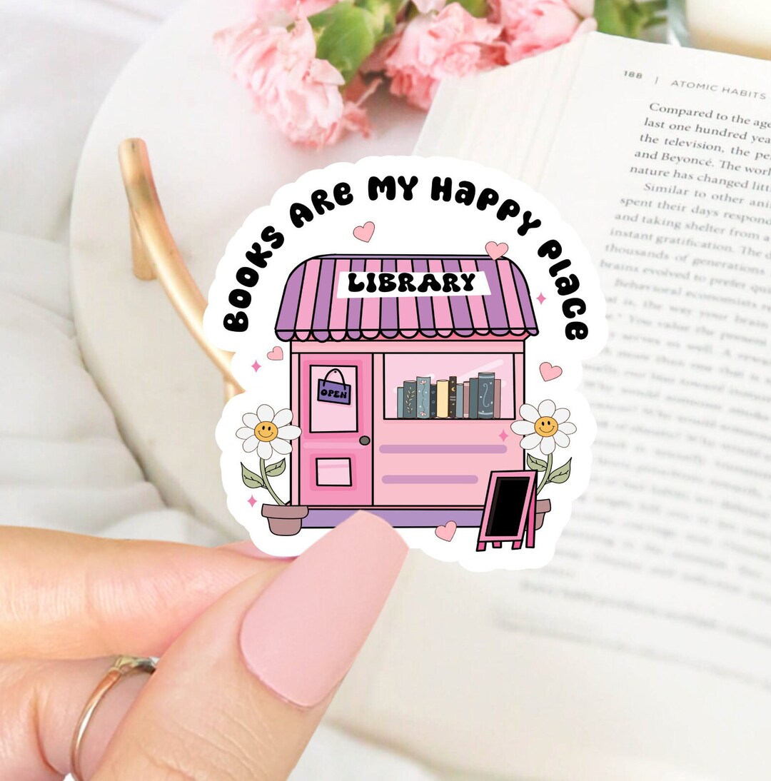 Pink Library Books Are My Happy Place Sticker, Kindle Decal, Waterproof ...