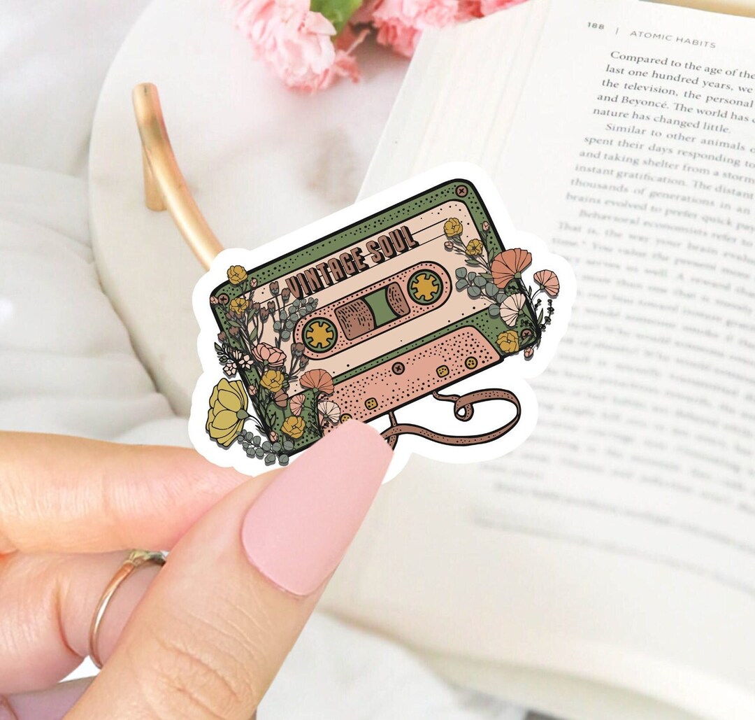 Vintage Floral Cassette Tape Sticker, Kindle Decal, Waterproof Vinyl ...