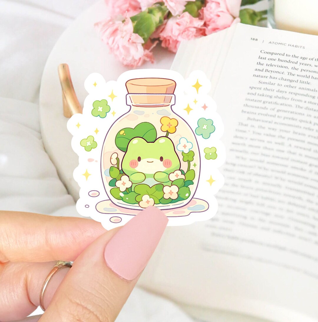 Frog in a Jar Sticker, Cute Animal Sticker, Froggy Kindle Decal ...