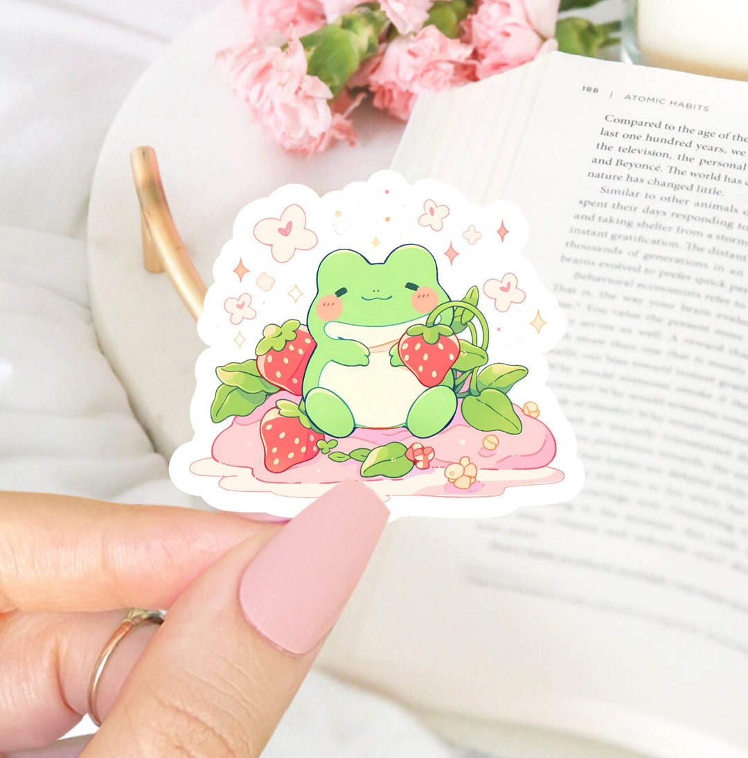Frog Eating Strawberries Sticker, Frog Aesthetic, Froggy Kindle Decal ...
