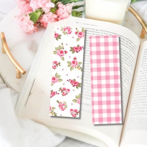 Rose and Pink Gingham Bookmark Set: Handmade Laminated Cardstock - Etsy