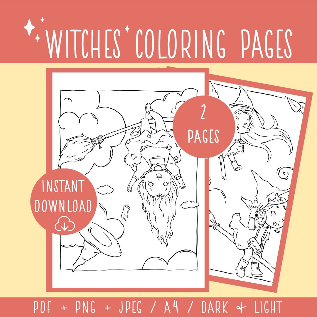 Flying Witches Coloring Pages, Flying Upside Down With Broomstick ...