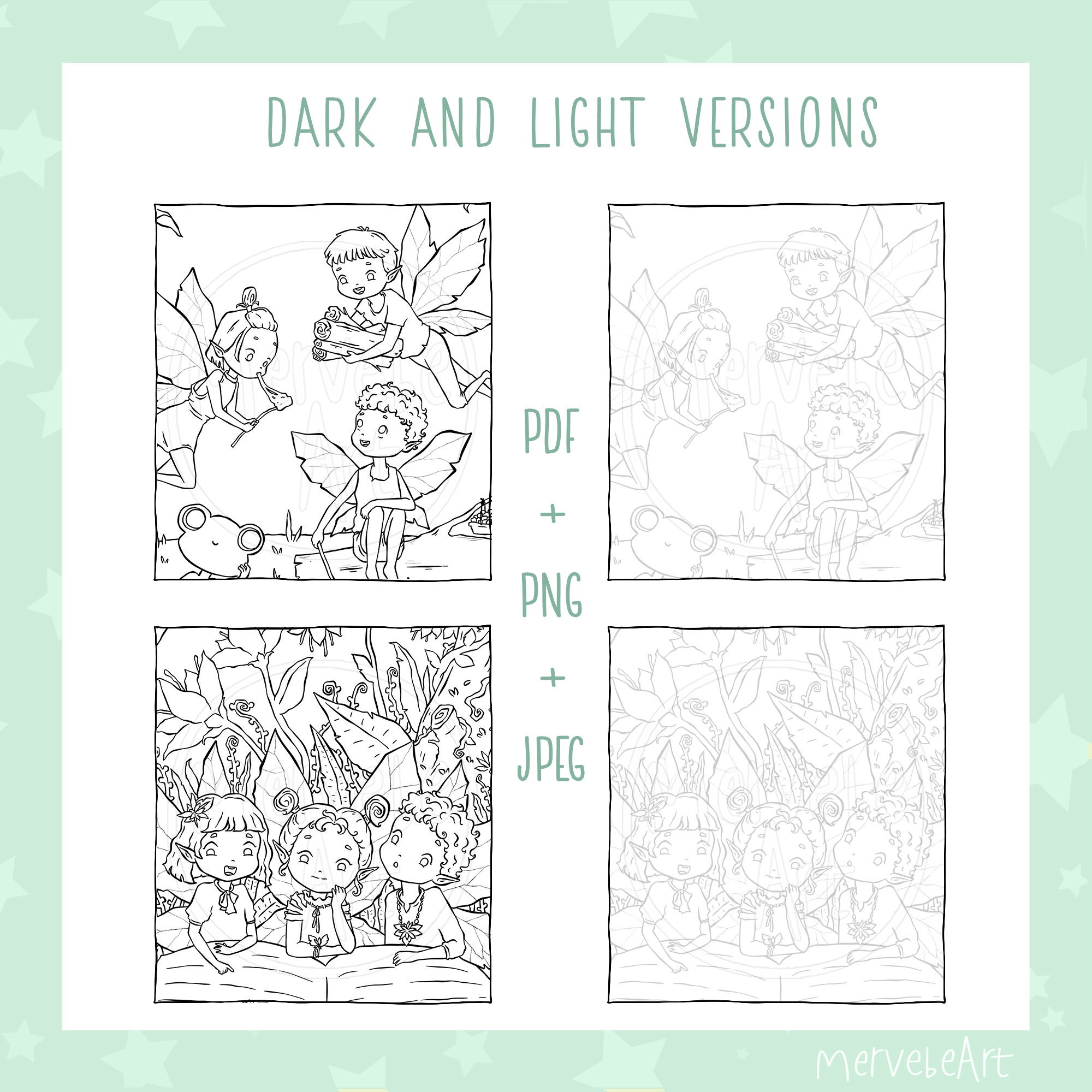 Camping Fairies, Cozy Fairy Coloring Pages, Cute Pixies Reading Book ...