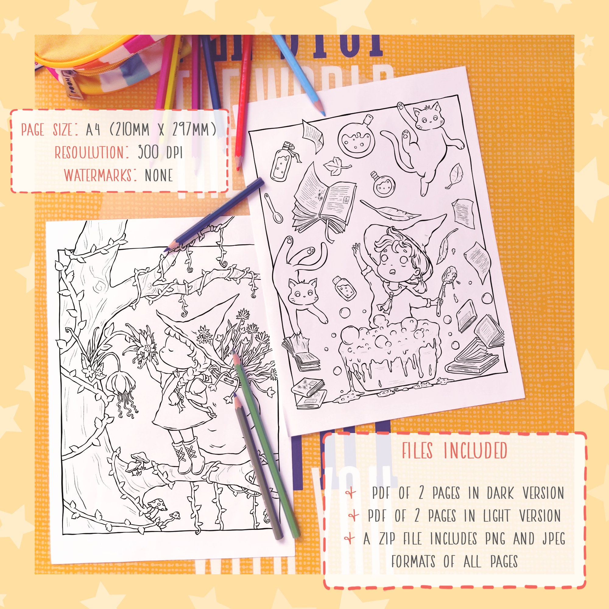 Clumsy Witch Creates Chaos Coloring Pages, Collecting Flowers, Herbs ...