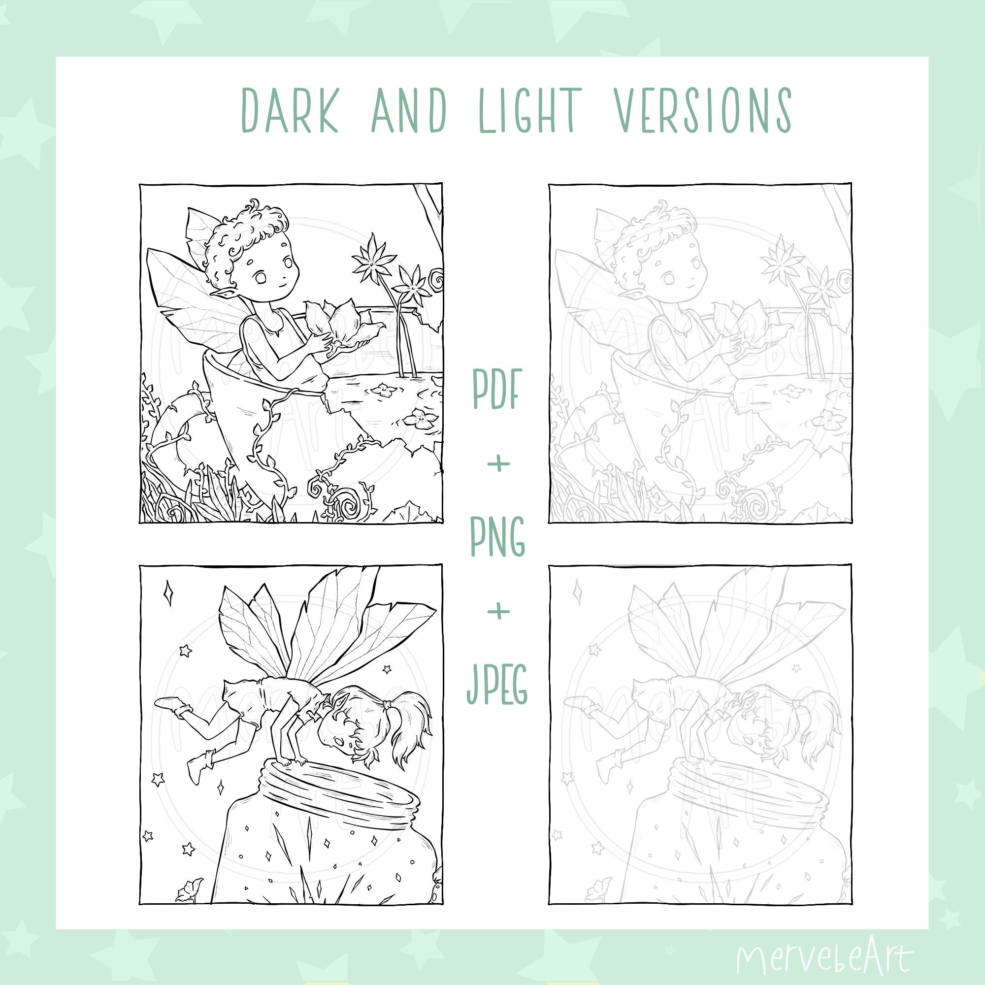 Teacup Fairies, Pixies, Coloring Pages, Fairy Instant Download ...