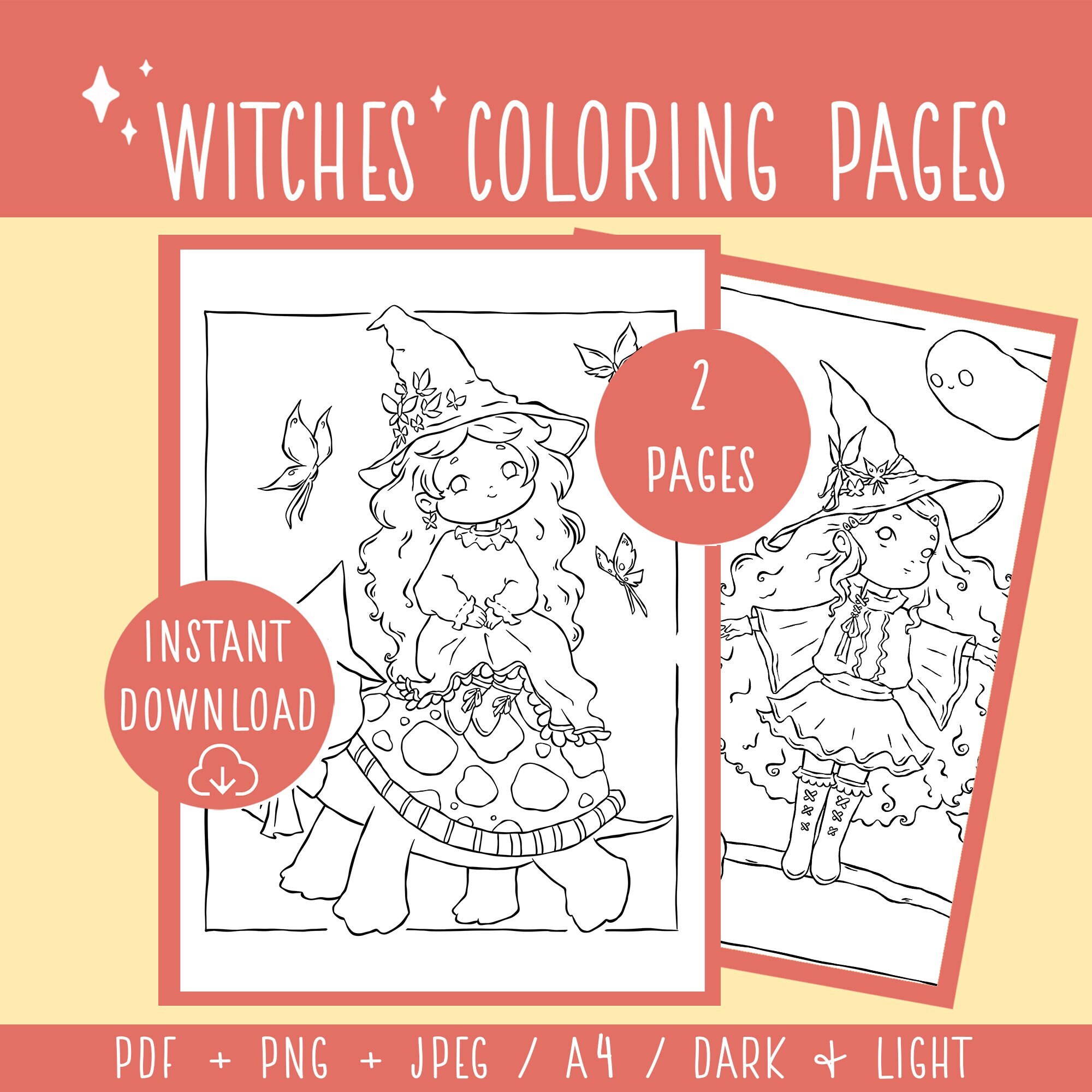 Cute Witches Coloring Pages, Witch on a Broomstick Drawing, Witch and ...