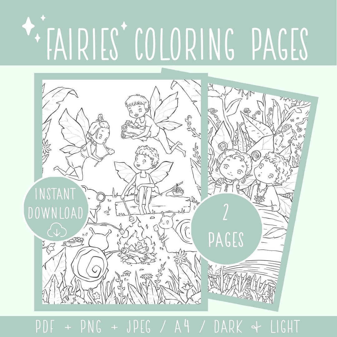 Camping Fairies, Cozy Fairy Coloring Pages, Cute Pixies Reading Book ...