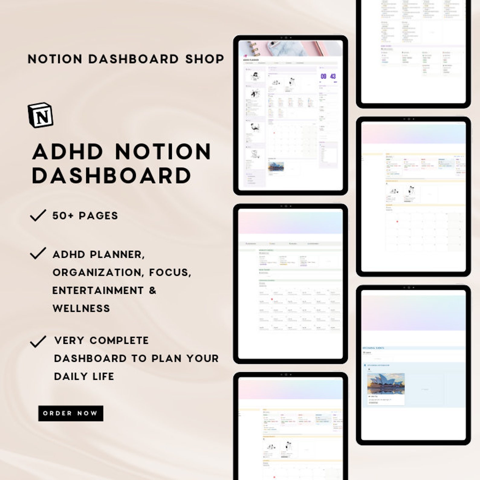 Notion ADHD Dashboard, Complete Bundle to Organize Your Life With This ...