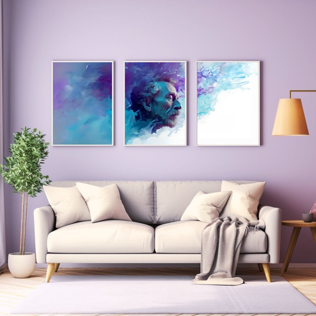 3 Piece Old Man Wall Art | Purple Art | Abstract Structural Print ...