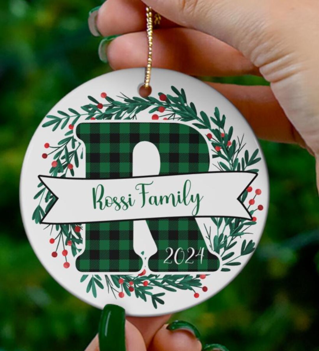 Personalized Family Monogram Ceramic Ornament, Custom Name and Year ...