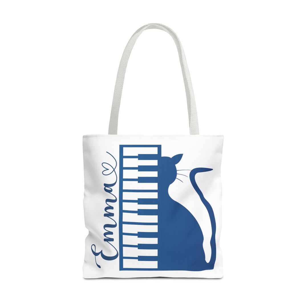 Piano and Cat Custom Name Music Bag, Personalized Music Tote Bag, Sheet ...