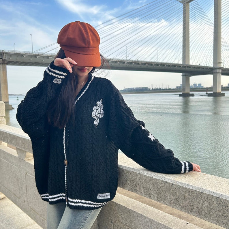 Black Taylor Swift Reputation Cardigan: Soft Knitted Star Cardigan ...