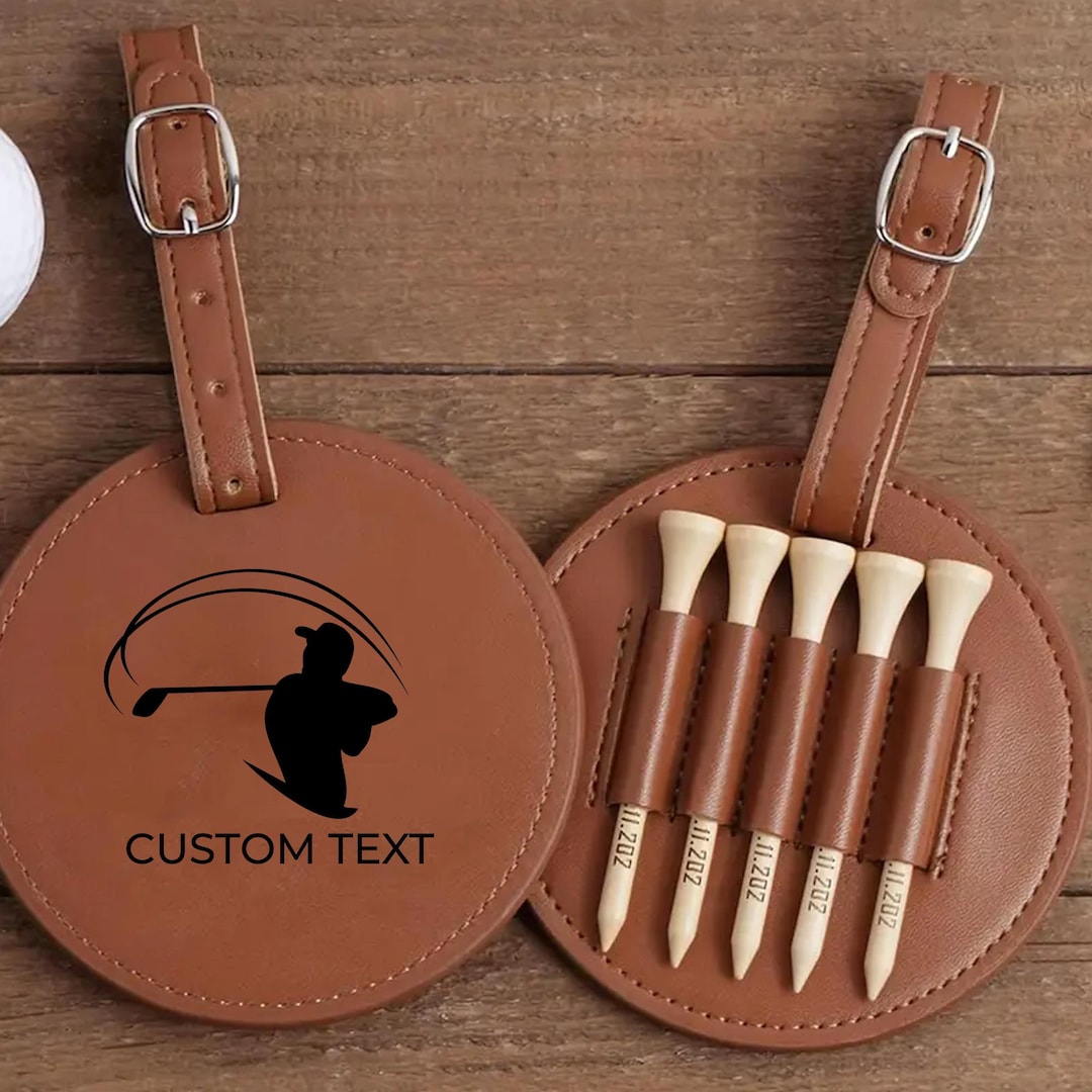 Engraved Leather Golf Bag Tag With Golf Tees, Personalized Golf Tee ...