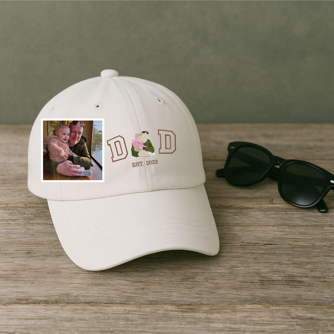 Custom Embroidered Photo Dad Hat, Personalized Portrait Sketch Dad Cap ...