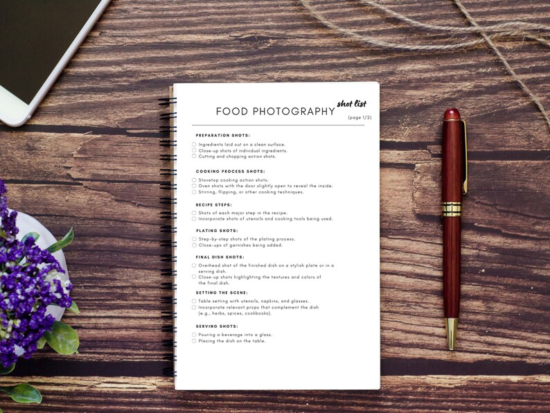 Food Photography Shot List | Highly Customizable Canva Template - Etsy