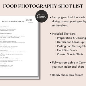 Food Photography Shot List | Highly Customizable Canva Template - Etsy