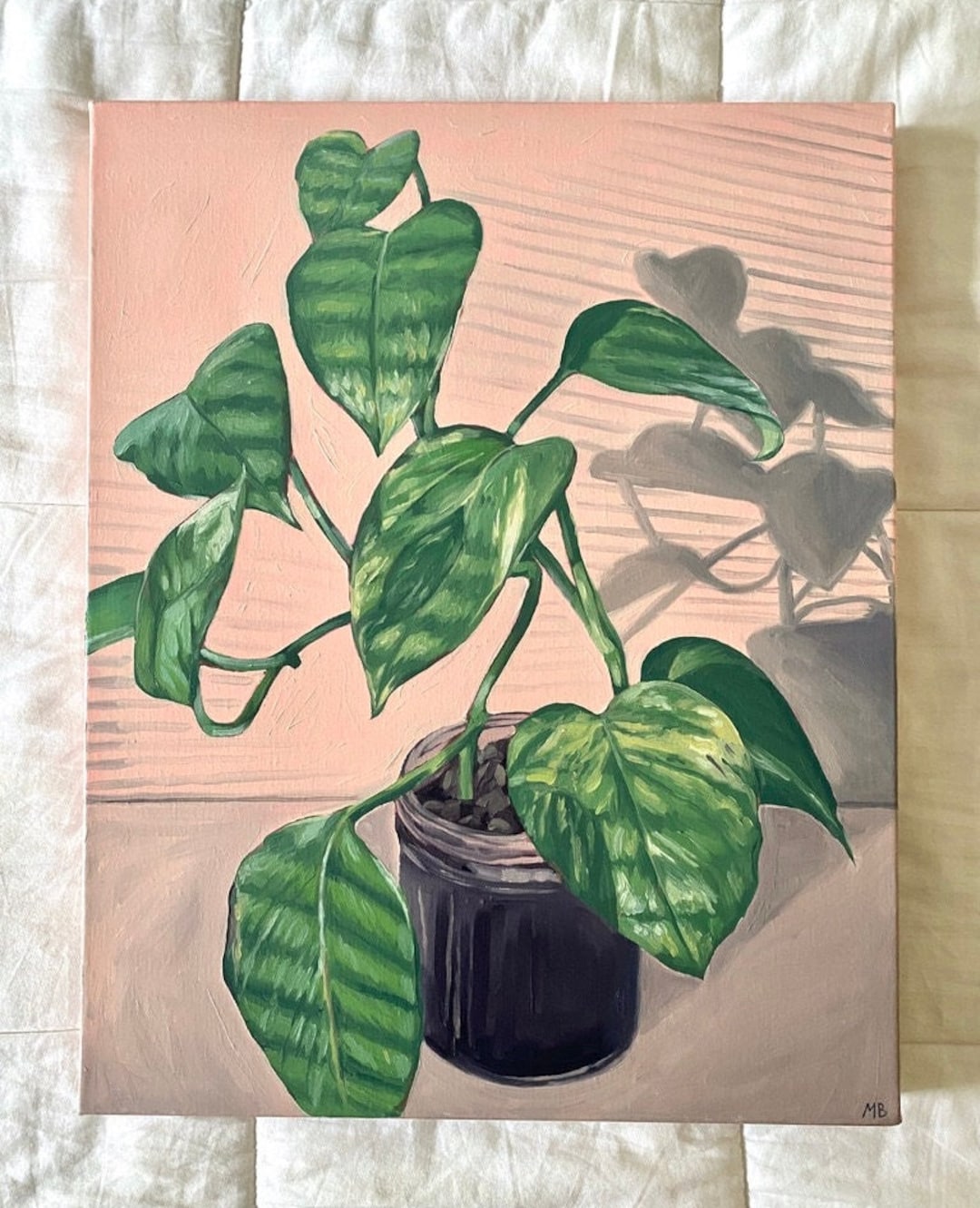 Golden Pothos Potted Plant Original Oil Painting - 16x20in Canvas - Etsy