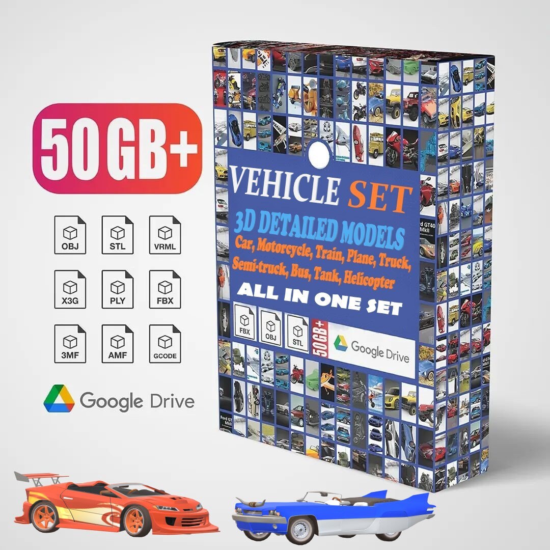 3D Vehicle Set- 3D Premium Detailed Models, Car,motorcycle,train,plane ...