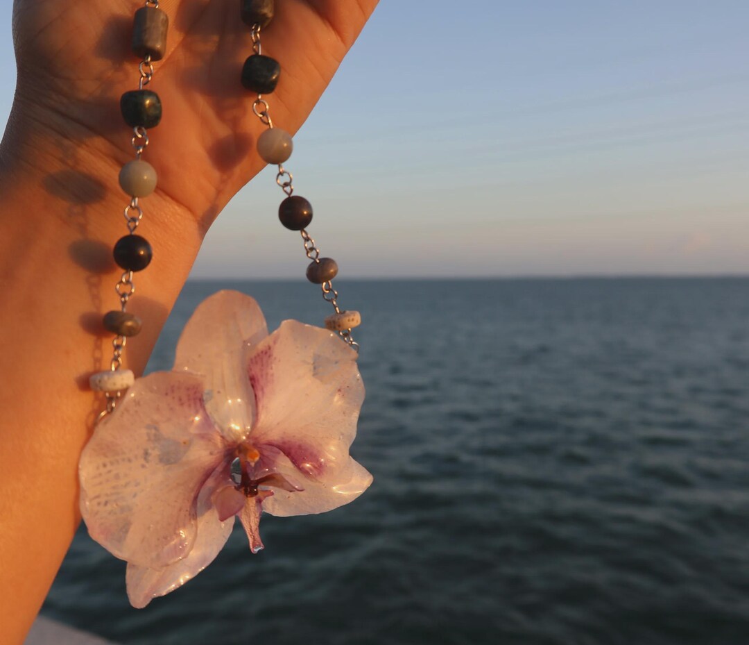 Real Orchid Flower Necklace | White and Purple Orchid Pendant | Natural ...