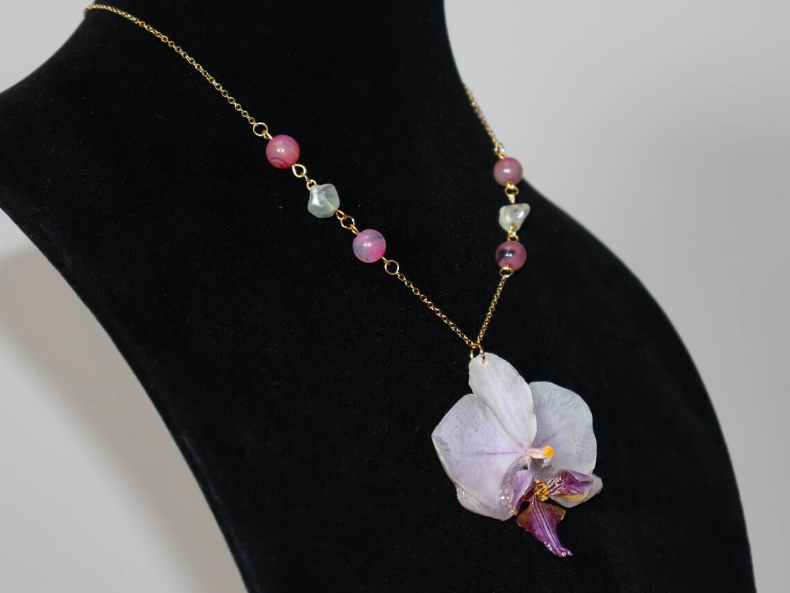 Real Orchid Flower Necklace | White and Purple Orchid Pendant | Natural ...