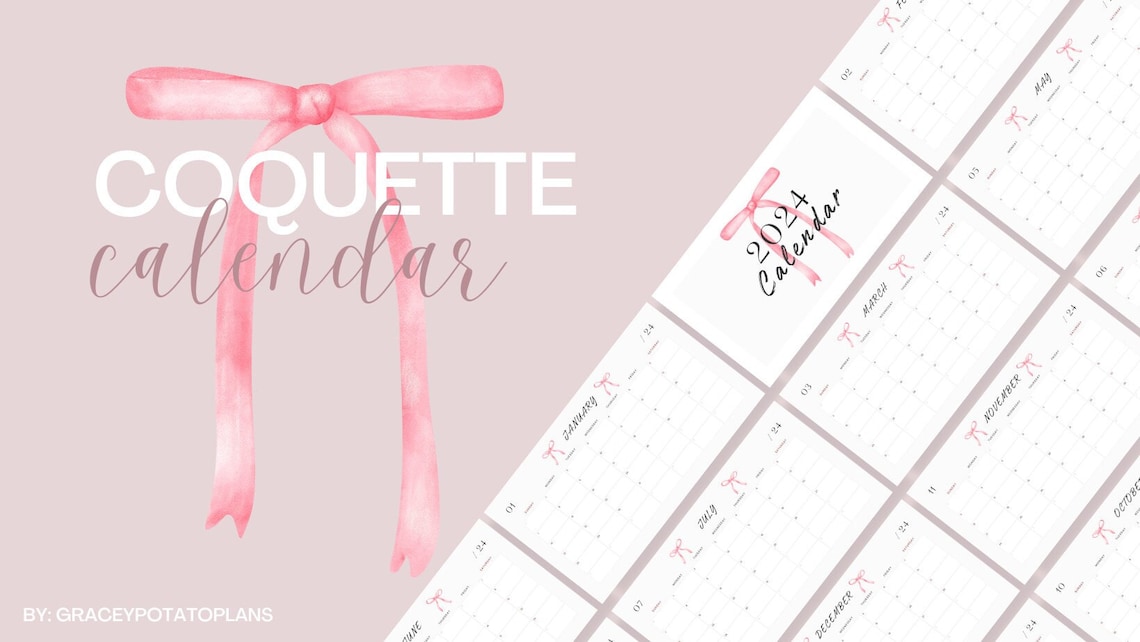 2024 Coquette Minimalist Calendar DIGITAL౨ৎ - Etsy